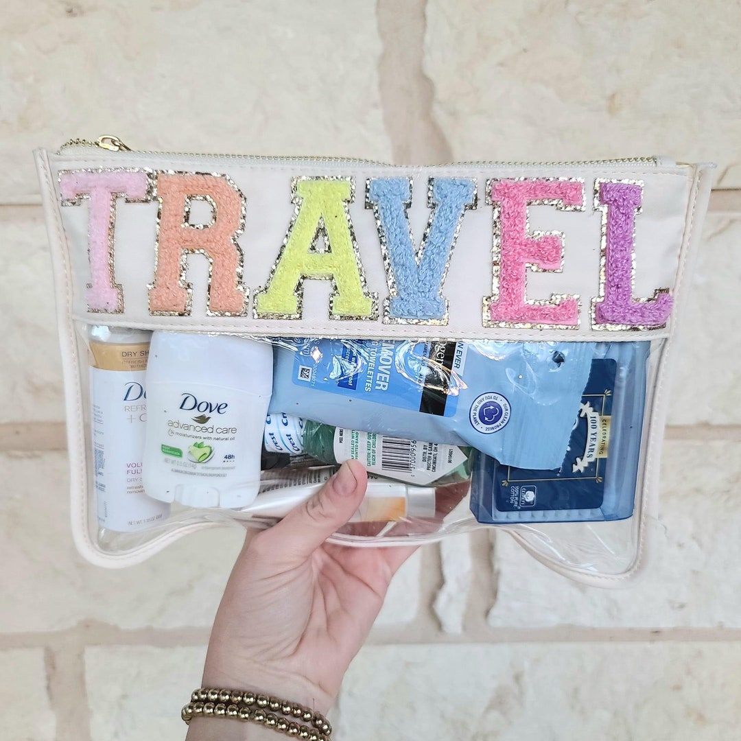 Travel Pouch / Chenille Letter Pouch / Clear Pouch With Patches ...