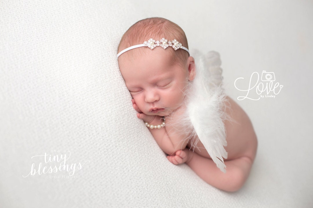 White Baby Wing Set / Baby Angel Wing Set / Rhinestone Headband / Angel ...