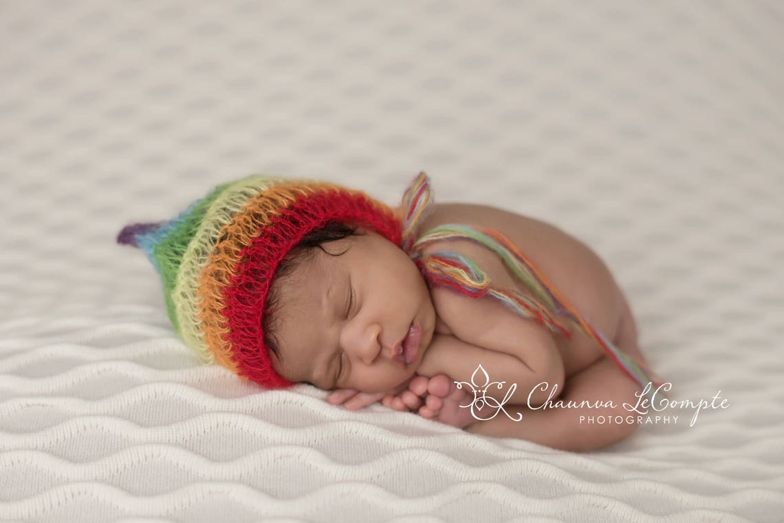 Rainbow Bonnet / Rainbow Baby Prop / Rainbow Baby Newborn Prop | Etsy