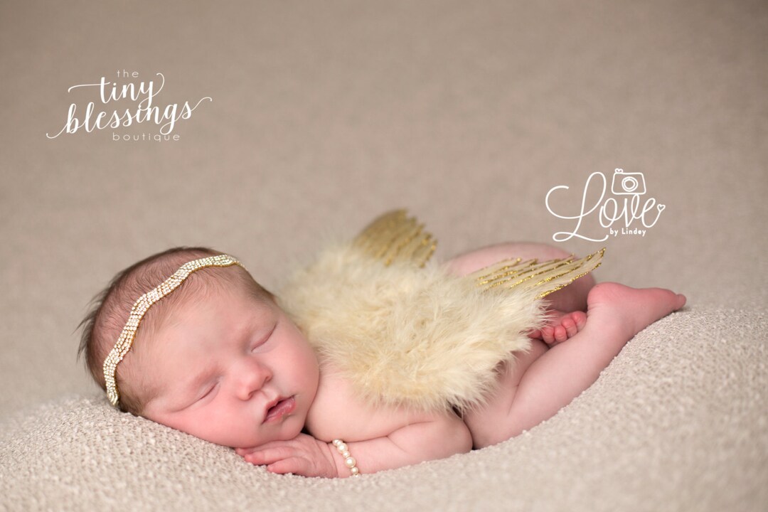 Gold Baby Wing Set / Baby Angel Wing Set / Rhinestone Headband / Angel ...