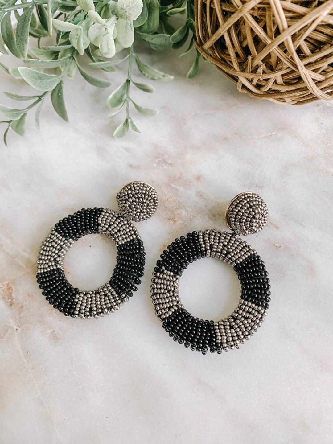 Beaded Circle Earrings for Women / Statement Earrings / Beaded Earrings / Seed Bead Earrings ...