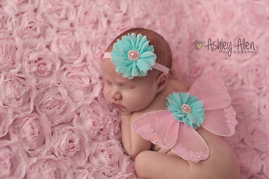 Pink and Aqua Butterfly Wing and Headband Set / Newborn Wings / Baby ...