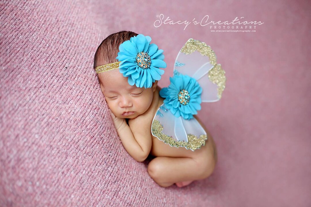 Turquoise and Gold Butterfly Wing Set, Newborn Wings, Newborn Wing Prop ...