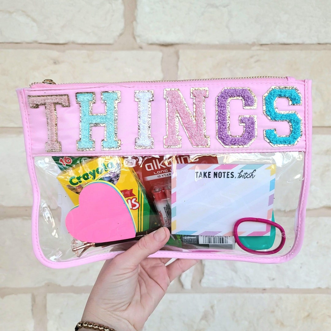 Things Pouch / Chenille Letter Pouch / Clear Pouch With Patches ...