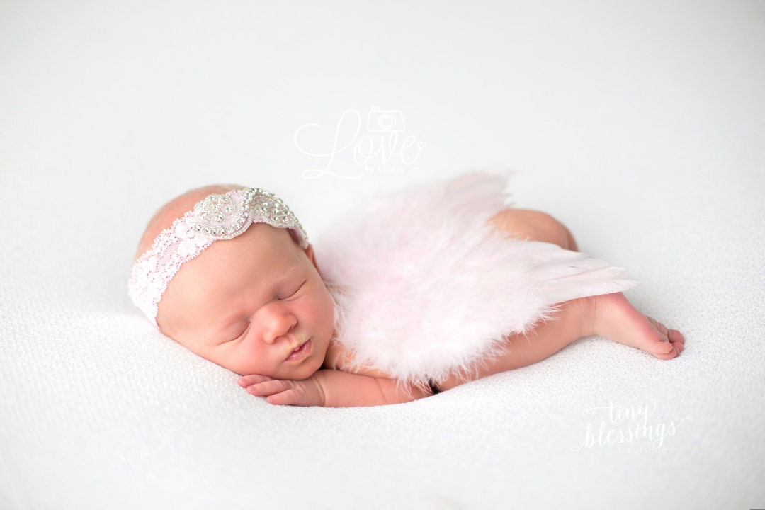 Pink Baby Wing Set / Baby Angel Wing Set / Rhinestone Headband / Angel ...