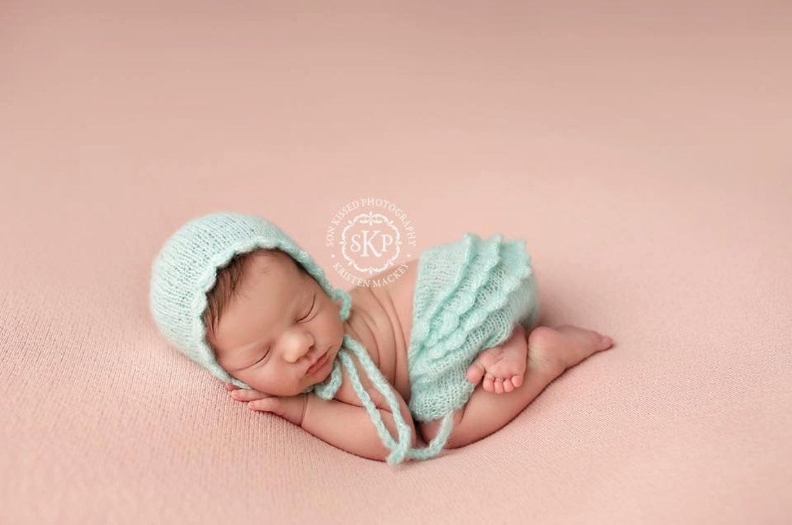 Mint Knit Ruffle Shorts and Bonnet / Knit Ruffle Shorts / Knit - Etsy