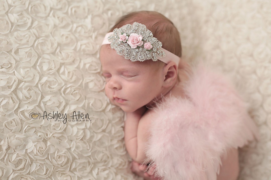 Pink Baby Wing Set / Baby Angel Wing Set / Rhinestone Headband / Angel ...