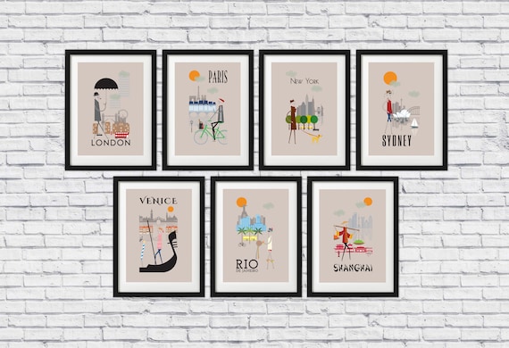 7 Cities of the World Prints Seven A4 8x11 Wall Posters Art - Etsy