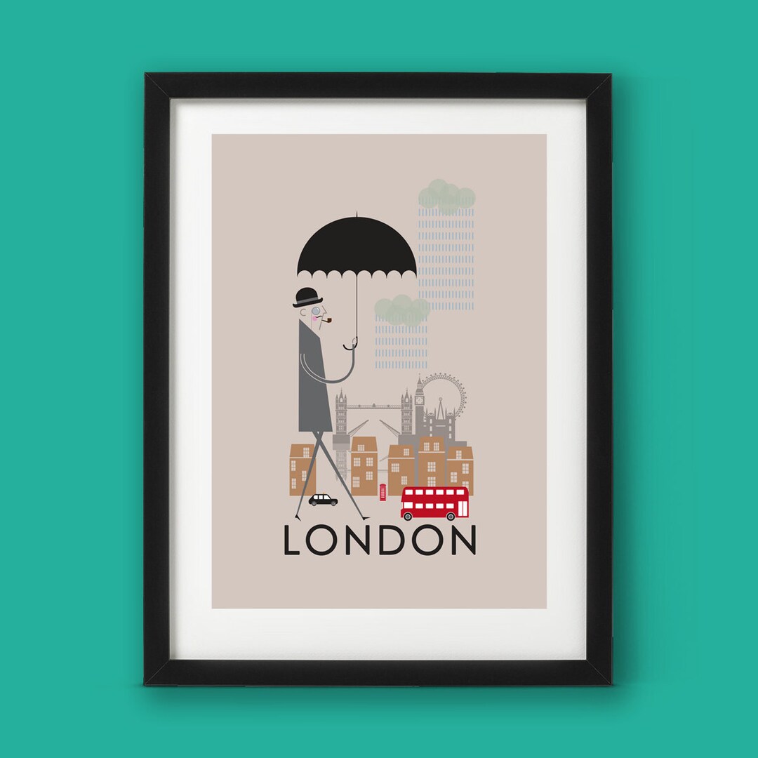 Retro London Cityscape Print: British Landmarks Wall Art - Etsy