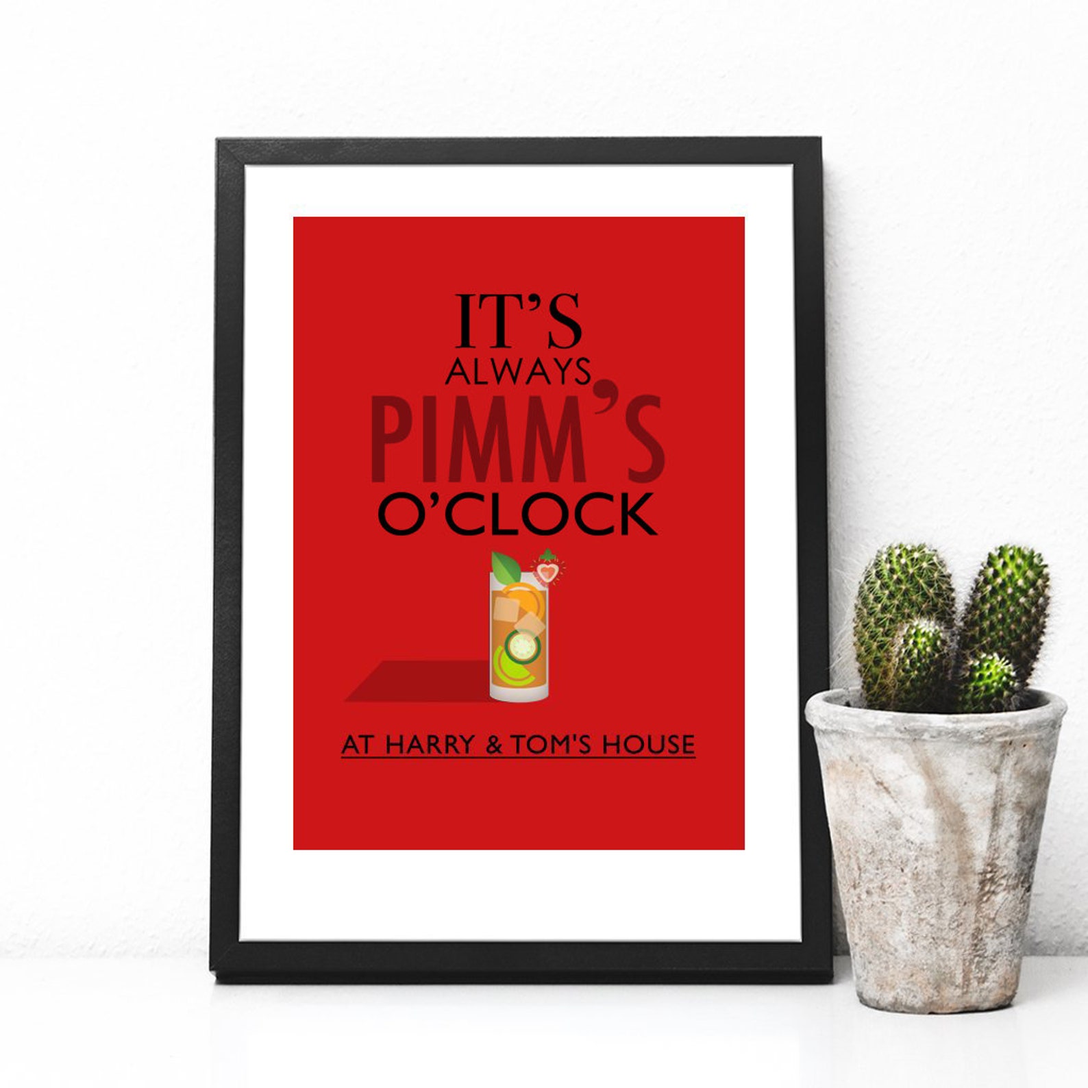 Personalised It's Always Pimm's O'clock Print Typographic Inspired Wall ...