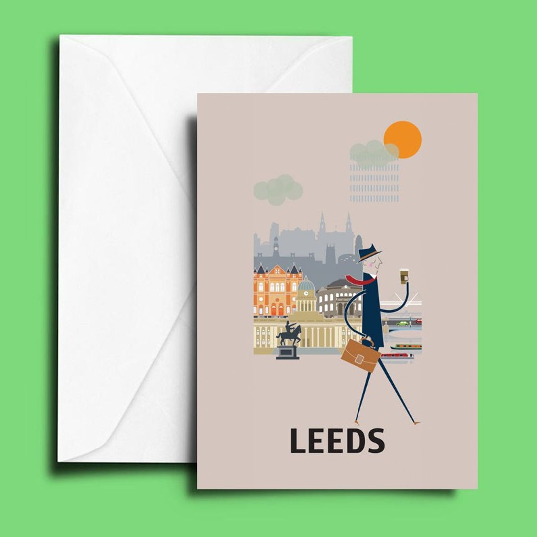 Leeds City Greeting Card Art City Skyline Yorkshire Design Illustration ...