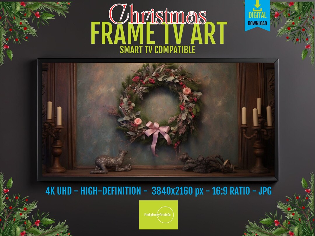 Rustic Holiday Wreath Art - Christmas Samsung Frame TV Decor | Digital ...