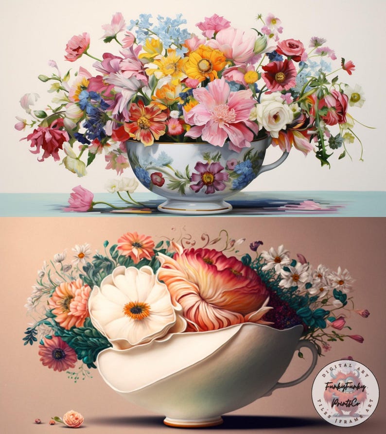 Floral Tea Cups Frame TV Art, Modern Home Decor (4K Digital Download ...