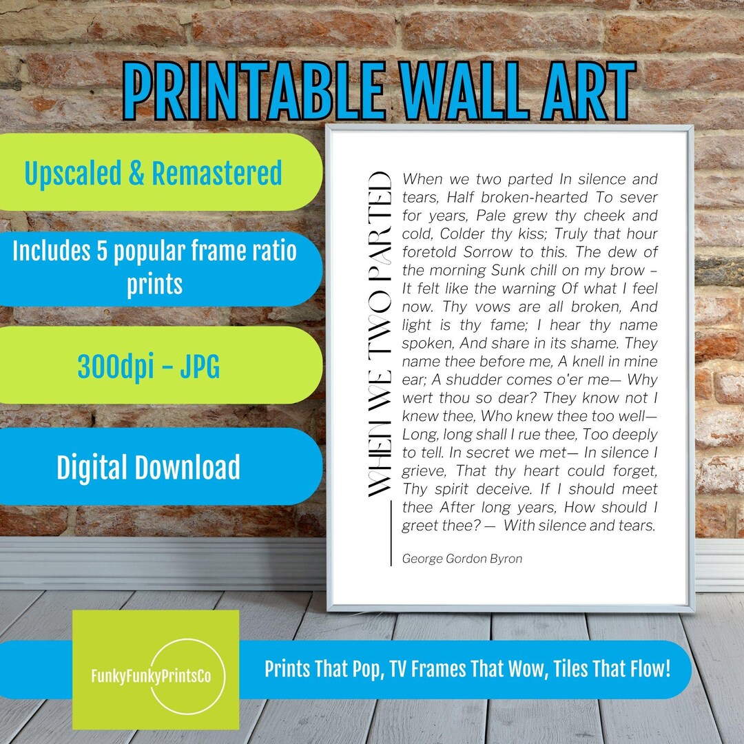 When We Two Parted Poem Art Print, George Byron Poetry Wall Art ...