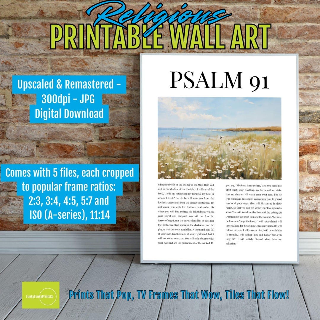 Psalm 91 Art Print, Christian Wall Art, Inspirational Bible Verse Decor ...