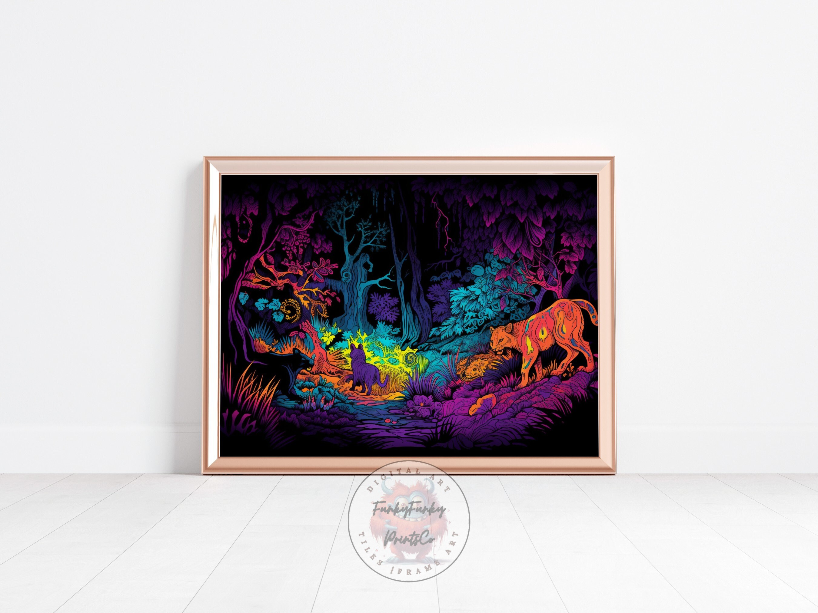 Forest Animals Black Light Art, Vintage Blacklight Poster, Wild Animal ...
