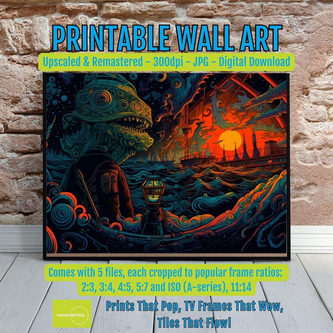 Funky Lizard Print PRINTABLE Wall Art Blacklight Art Fluorescent Gift ...