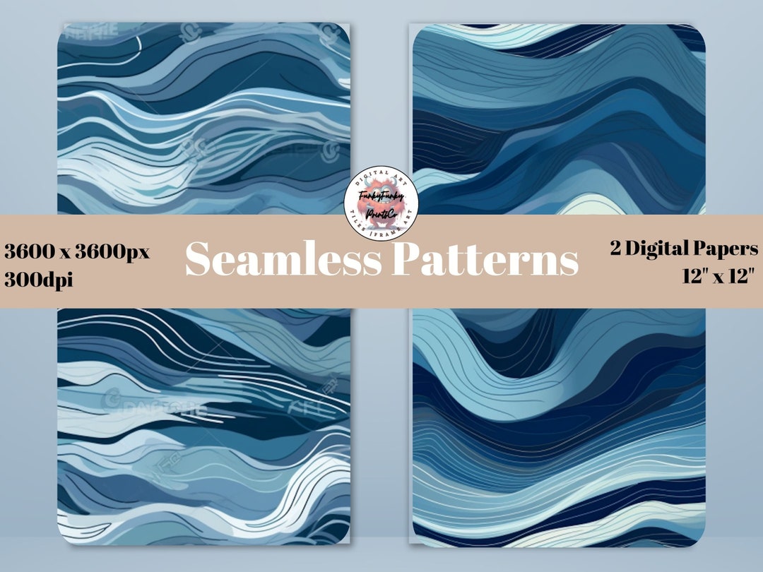 Seamless Blue Oceans Waves Repeat Pattern 300 Dpi JPG Instant Download ...
