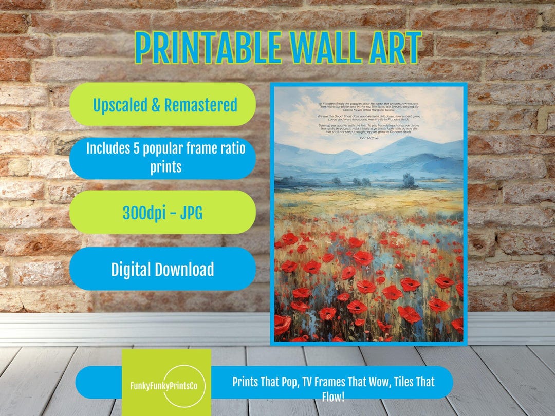 In Flanders Fields Poem Printable Wall Art – Poppy Field Memorial Print ...