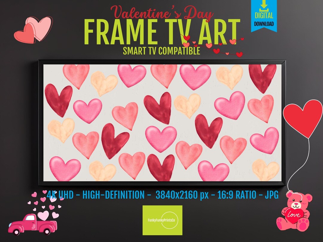 Valentine's Day Frame TV Art, Romantic Watercolor Hearts Gift, Digital ...