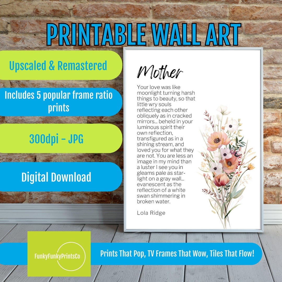 Mother Poem Wall Art, Floral Printable Poster, Inspirational Gift for ...