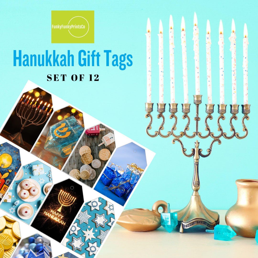 Hanukkah Gift Tags, Blue Gold Dreidel Star Designs (digital Download ...