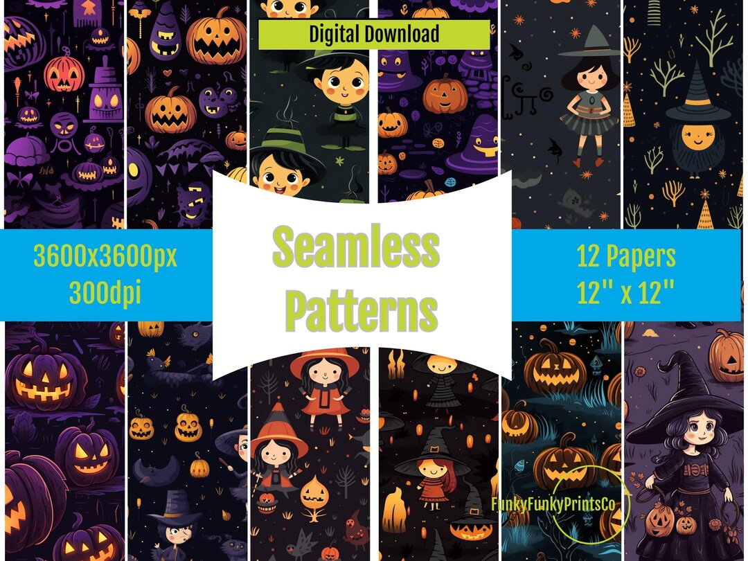 Cute Halloween Seamless Patterns 12 Digital Papers 12 X 12 3600x3600px ...