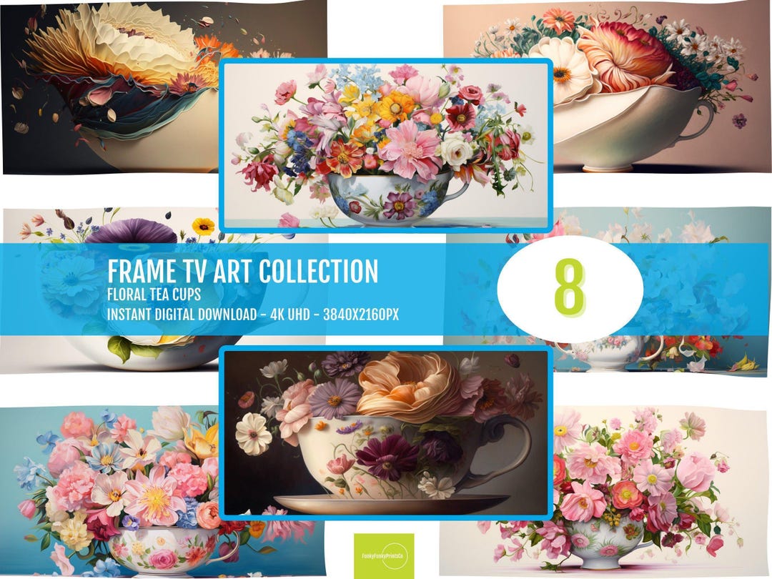 Floral Tea Cups Frame TV Art, Modern Home Decor (4K Digital Download ...
