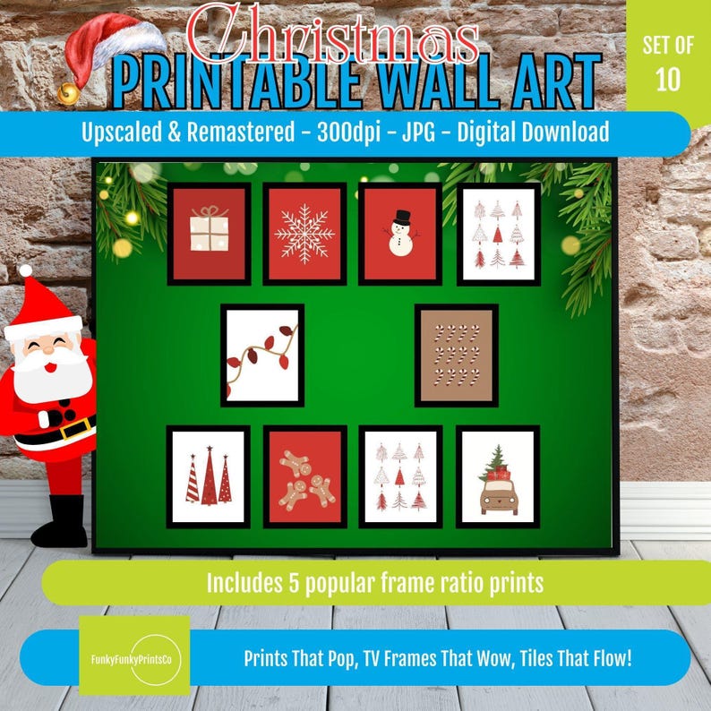 Christmas Wall Art Printables Set, Festive Holiday Posters Bundle ...