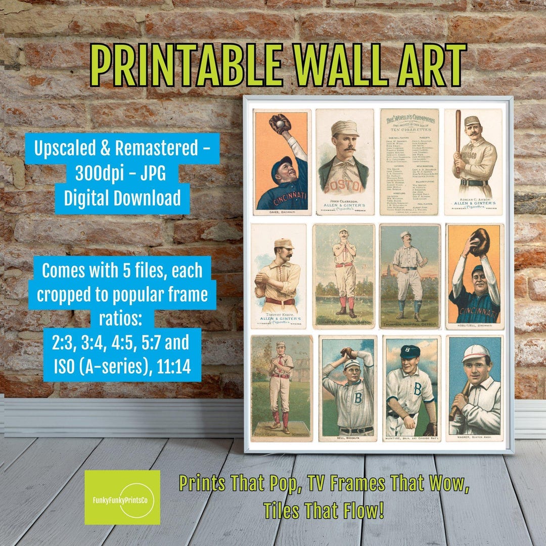 Vintage Baseball Art Print, Early 20th Century Tobacco Card Collection ...