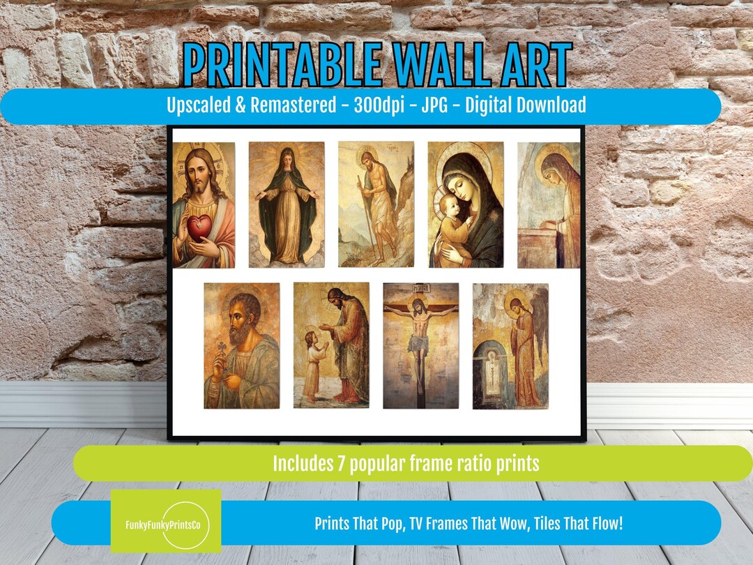 Religious Art Collage Featuring Jesus, Virgin Mary, and Saints - A ...