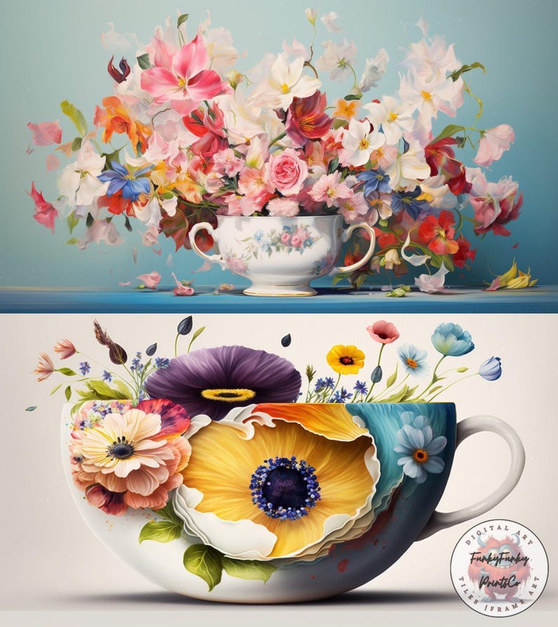 Floral Tea Cups Frame TV Art, Modern Home Decor (4K Digital Download ...