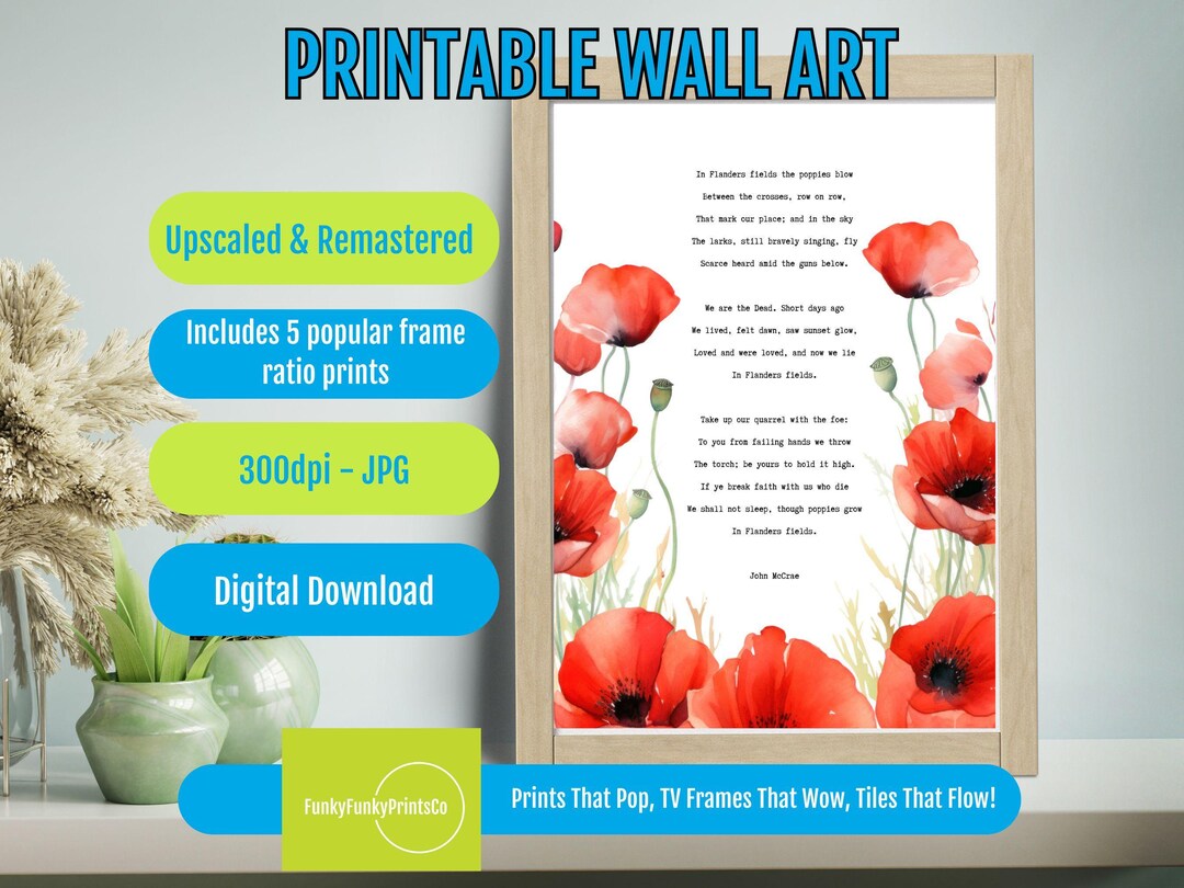 Printable Memorial Wall Art – in Flanders Fields Poem With Watercolor ...