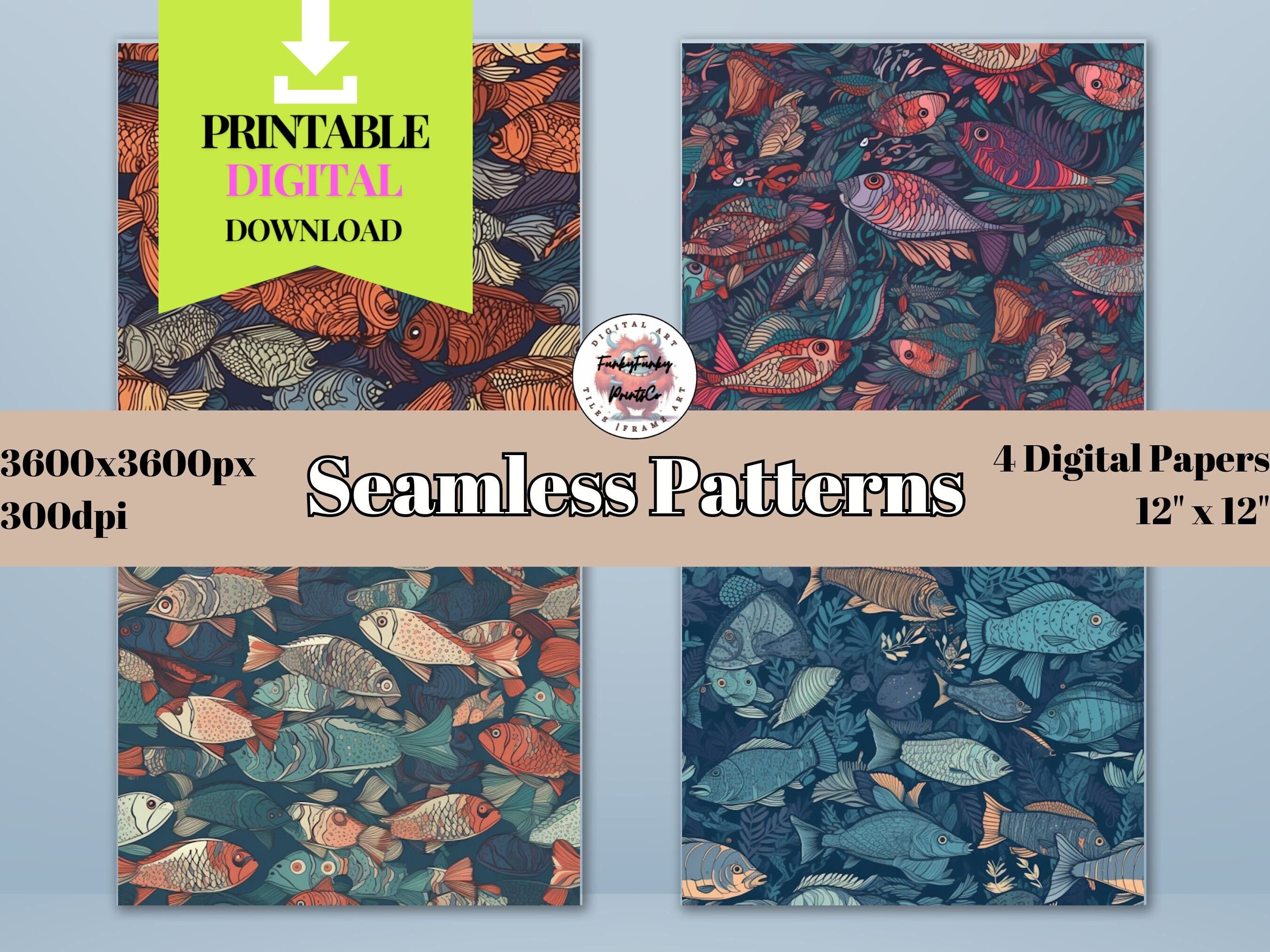 Fishy Fish Design Seamless Patterns Bundle Set of 4 I 12x12 SEAMLESS ...