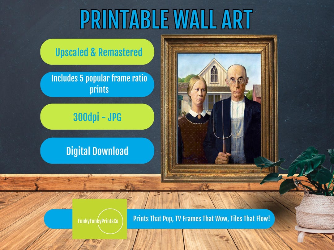 American Gothic Print, Grant Wood Painting, Farmhouse Decor (digital ...