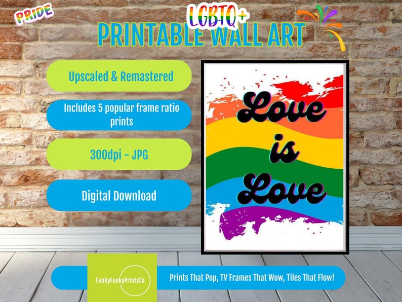 Pride Wall Art Printable, Love is Love Digital Download, LGBTQ Decor ...