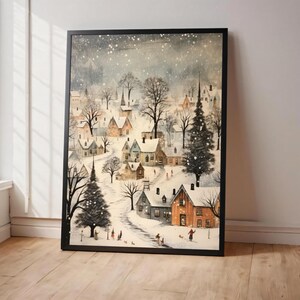 Vintage Christmas Village Printable Wall Art, Digital Holiday Decor ...