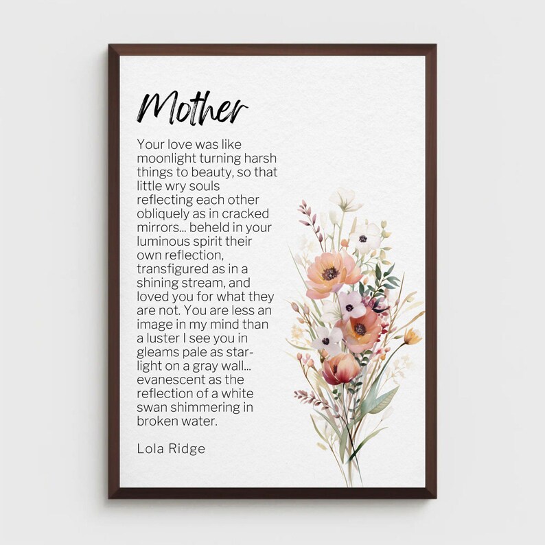 Mother Poem Wall Art - Floral PRINTABLE Poster - Inspirational Gift for ...