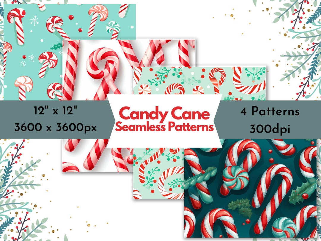 Christmas Craft Papers Candy Cane Seamless Patterns Pack, 12x12 Digital ...