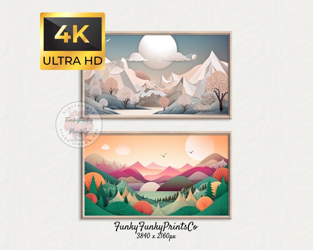 Paper Cut Style Mountain Landscape Art Samsung Frame TV, Set of 2 4K HD ...