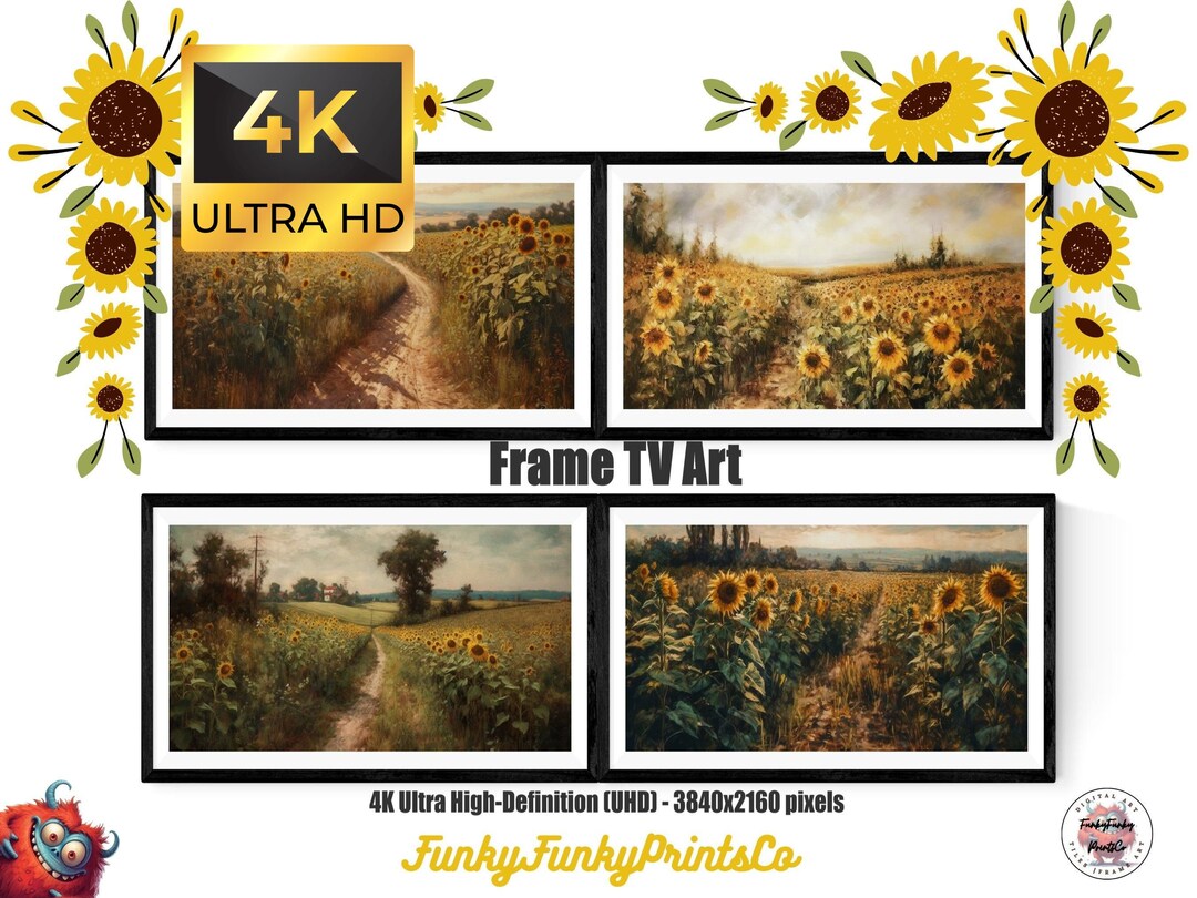 Bright Sunflower Art Field of Yellow Flowers, Set of 4 Digital Download ...