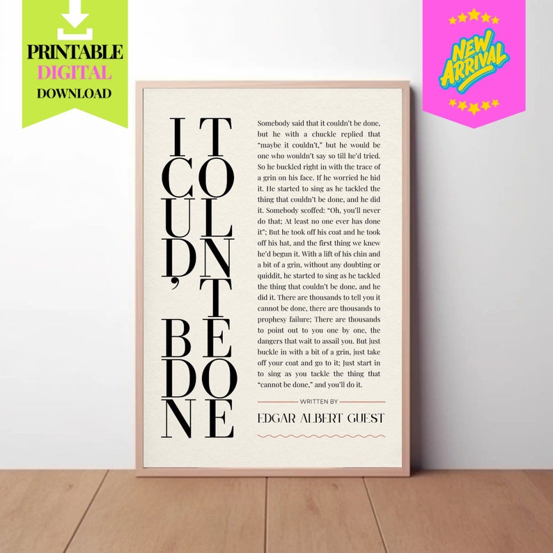 It Couldn't Be Done Poem Art Print by Edgar Albert Guest, Inspirational ...