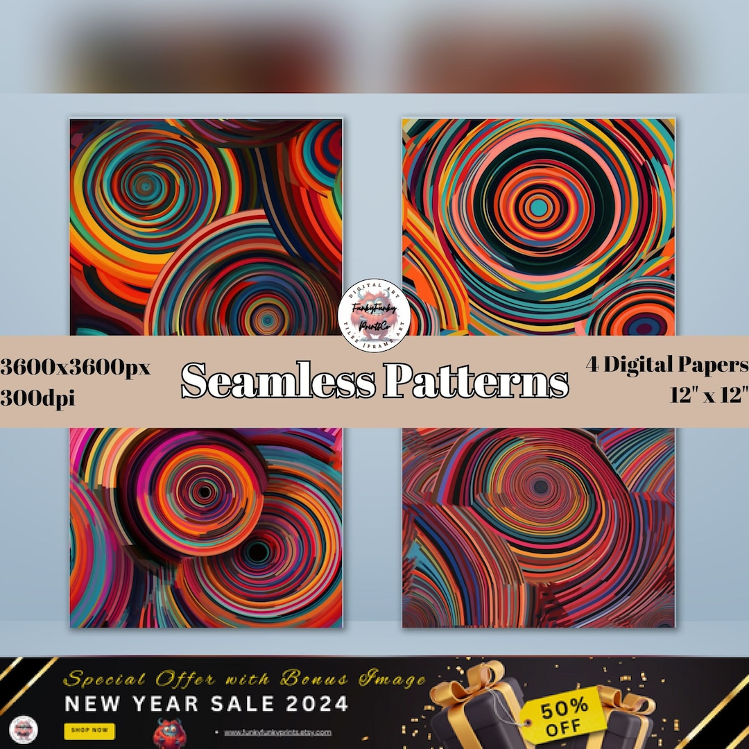 Concentric Circle Seamless Patterns, Set of 4, 12x12 SEAMLESS Tile Art ...