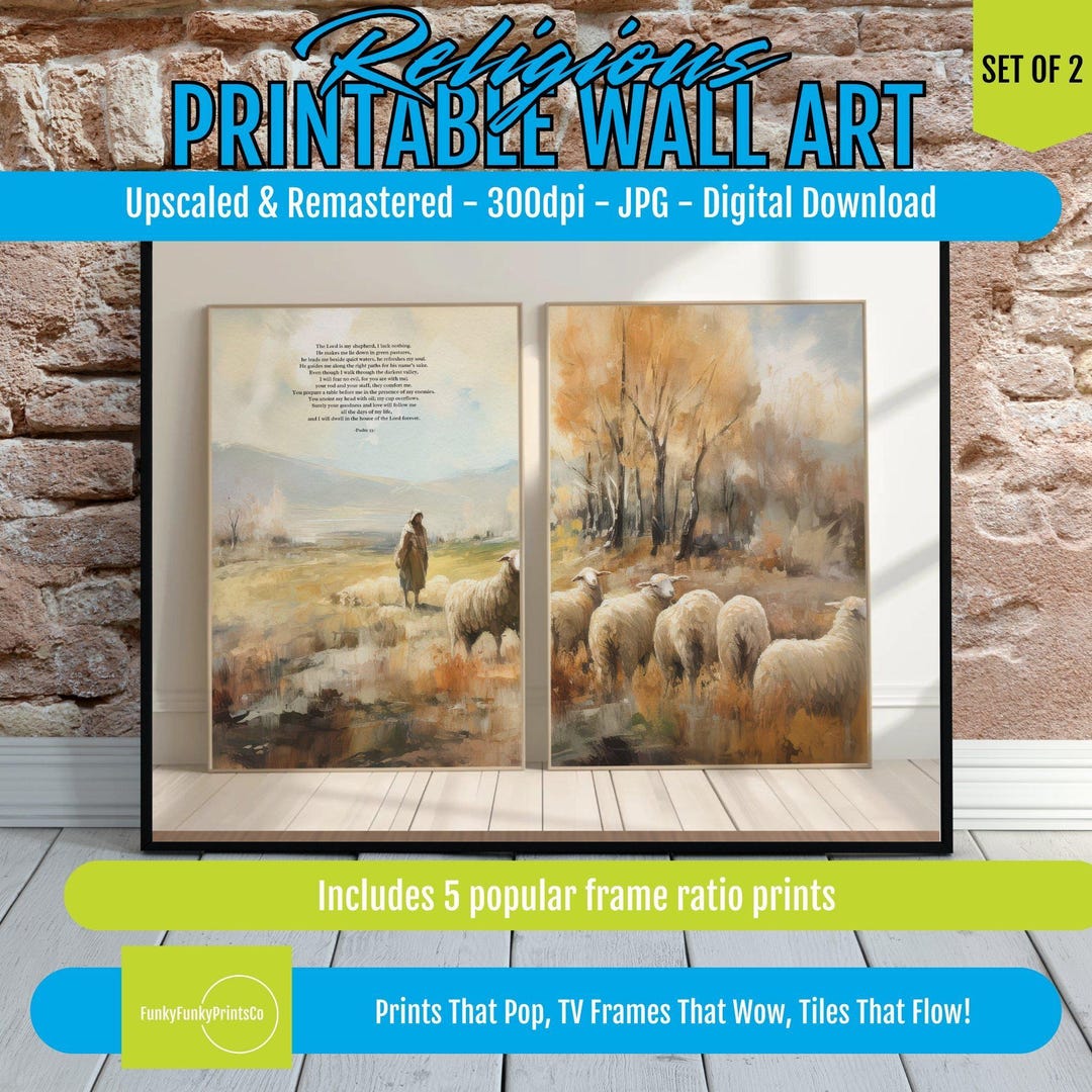 Psalm 23 Illustrated Printable - Shepherd and Sheep Artwork, Set of 2 ...