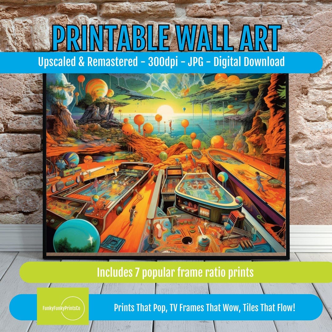 Vintage Arcade Gaming Decor – Retro Pinball Blueprint Printable for ...