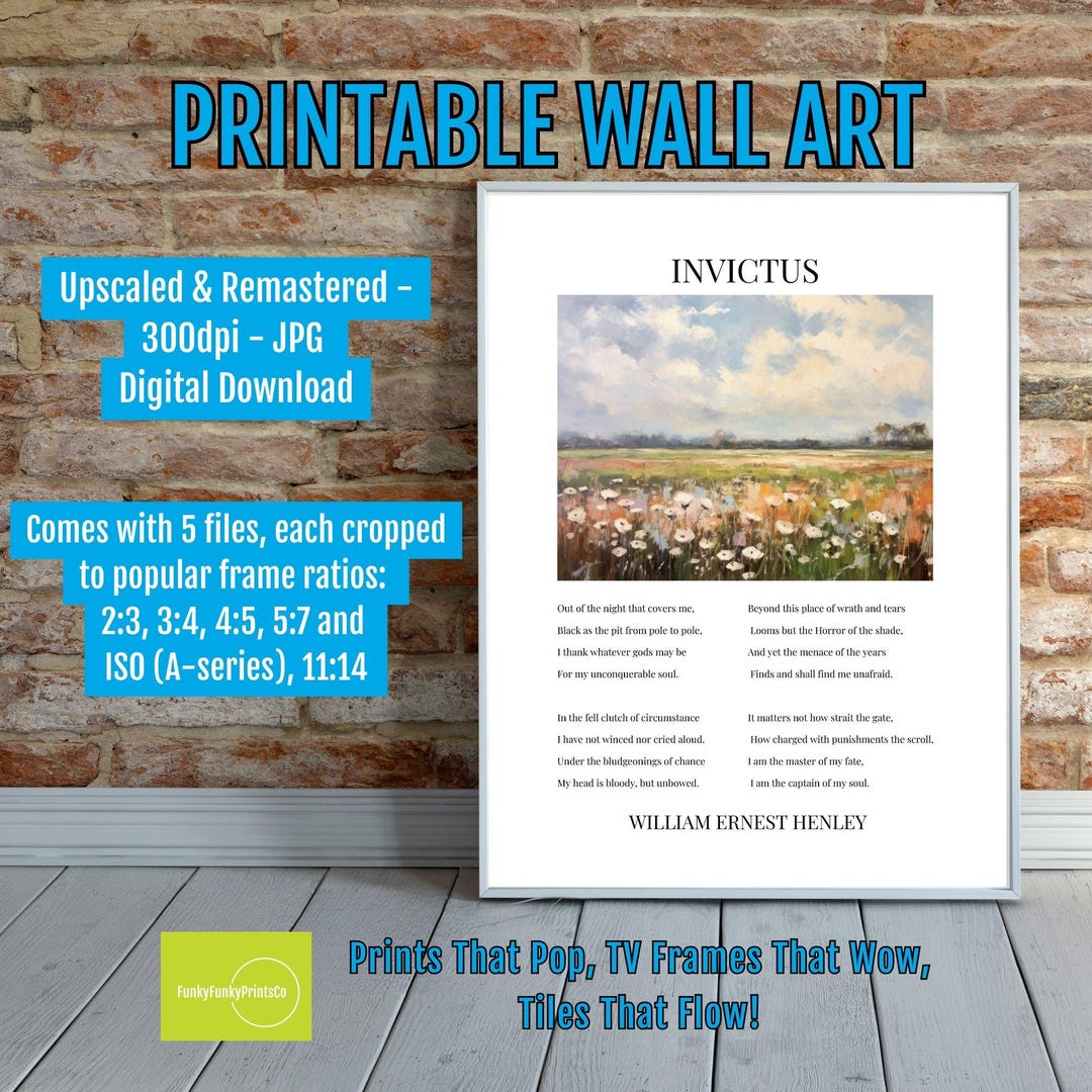 Invictus Poem Printable Wall Art William Ernest Henley Inspirational ...