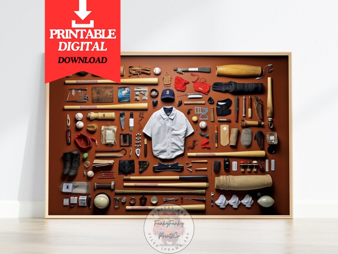 Popular PRINTABLE Wall Art Baseball Gear Knolling Style Sports Themed ...