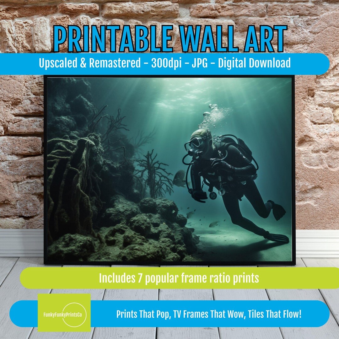 Scuba Diving Wall Art, Digital Download, Deep Sea Diver Printable Decor ...
