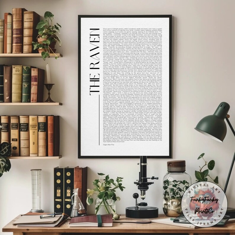 Black and White Raven PRINTABLE Wall Art Edgar Allan Poe Raven Poem ...