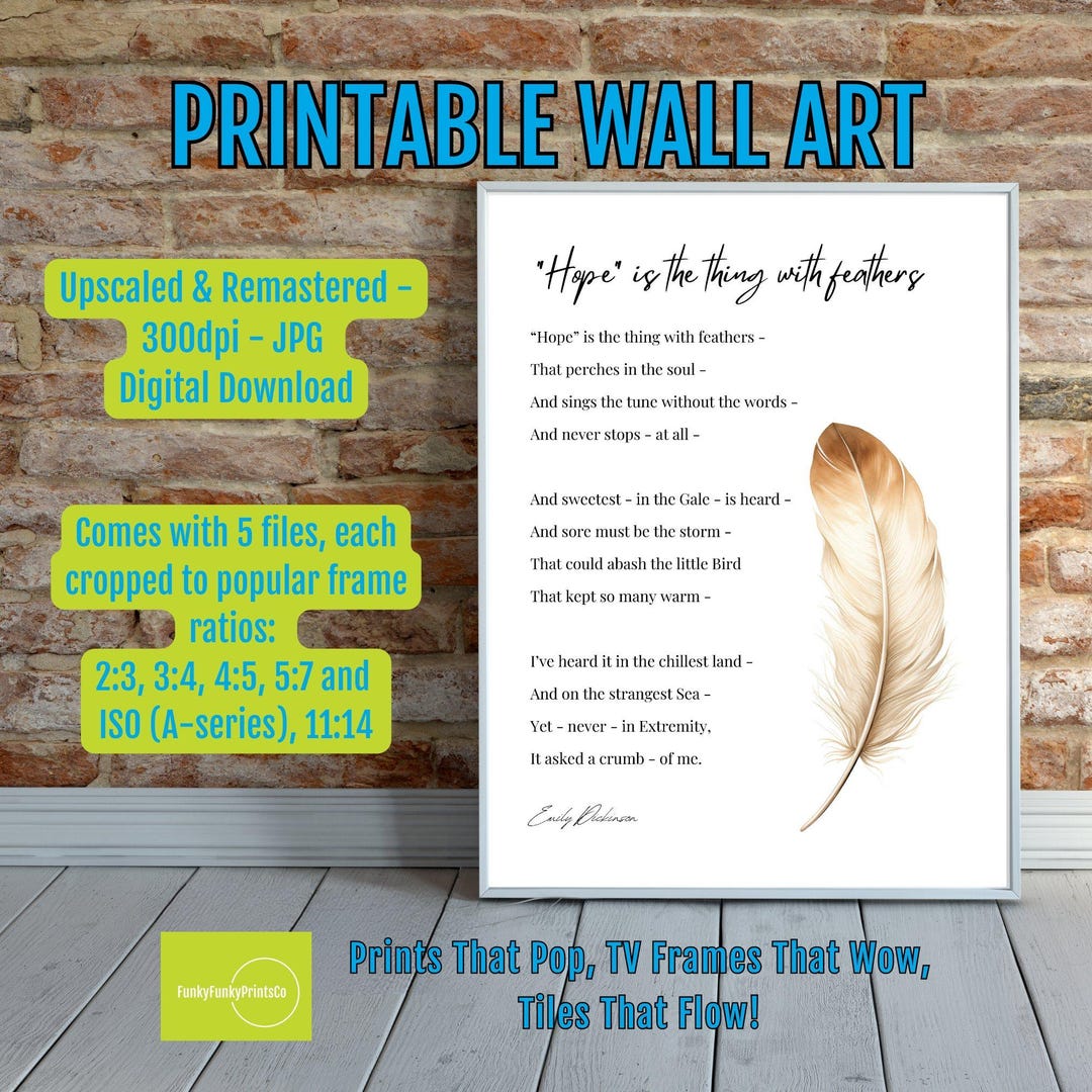 Hope Poem by Emily Dickinson, Inspirational Printable Wall Art, Digital ...